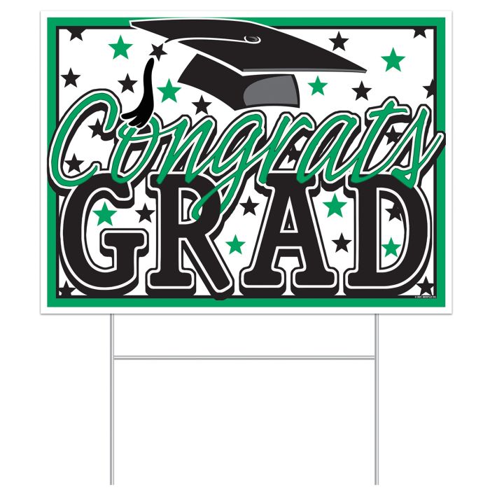 Plastic Congrats Grad Yard Sign - Green | Graduation – Fun Services ...