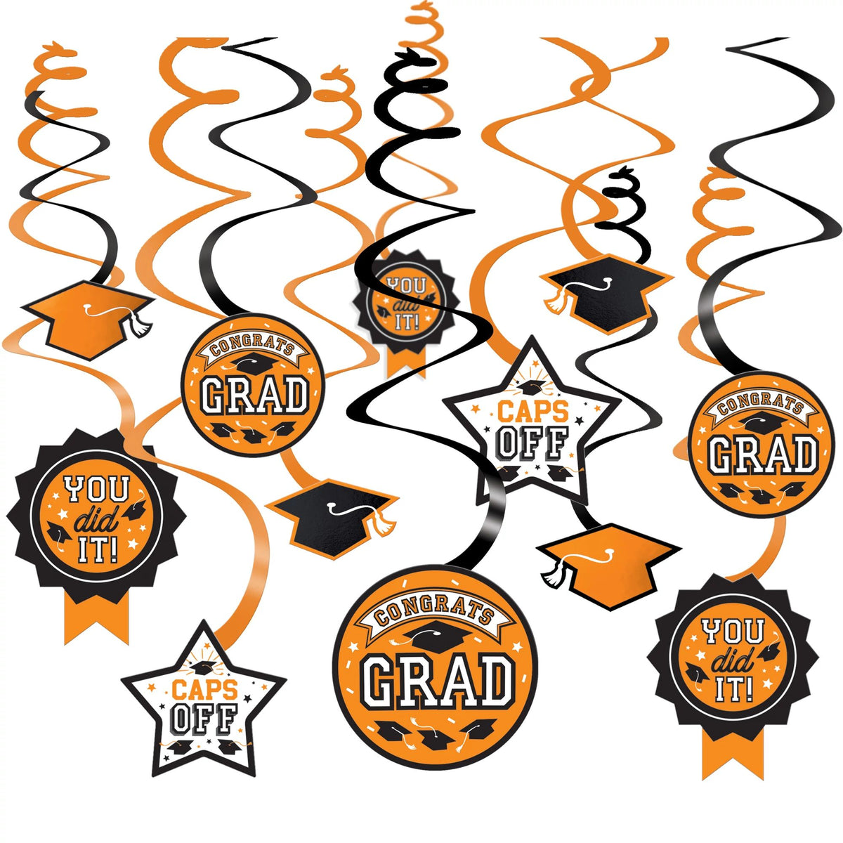 Grad Value Pack Swirl Decoration - Orange | Graduation – Fun Services ...