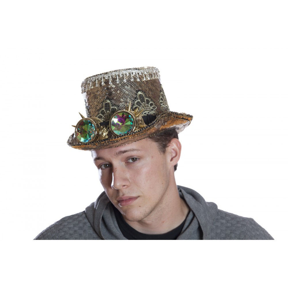 Gold Sequin Top Hat With Goggles | New Year's Eve – Fun Services Colorado